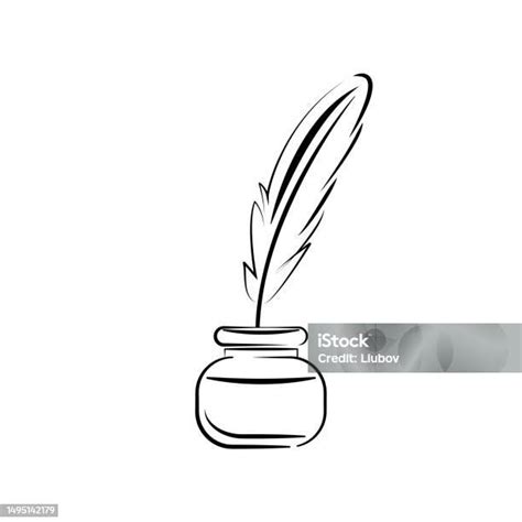 깃털과 잉크 병 아이콘입니다 새 깃털 그래픽 검은 선 미니멀리즘 벡터는 흰색 배경에 분리되어 있다 교육 과학 용이성의 과정을 설명하기 위해 텍스트를 작성하십시오 0명에 대한