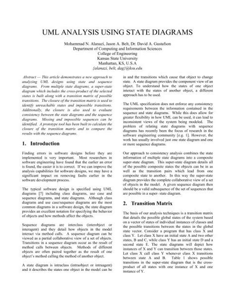 Uml Analysis Using State Diagrams