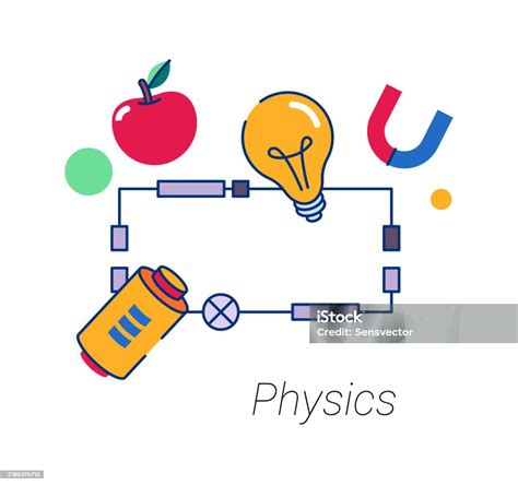 학교 대학 또는 대학교의 물리학 과목 학생 커리큘럼에 대 한 벡터 고립 평면 만화 아이콘 물질의 자연 과학 공간과 시간을 통한 움직임과 행동에 대한 지식 강당에 대한 스톡