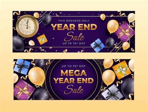 Free Vector Realistic Year End Sale Banners Set