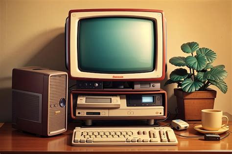 Premium Photo Retro Computer On Desk Arrangement