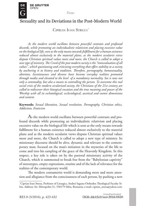 Pdf Sexuality And Its Deviations In The Post Modern World