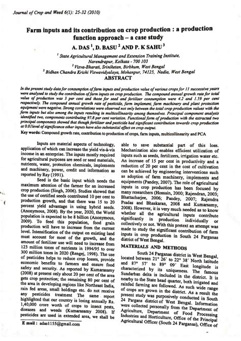 PDF Farm Input And Its Contribution In Crop Production A Production Function Approach A Case