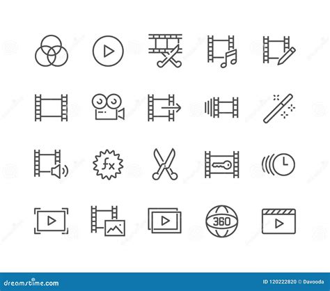 Video Editing Line Icons Collection Clip Sequence Cut Transition