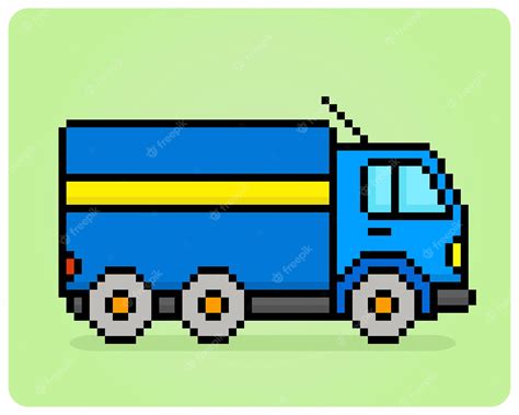 8 битный пиксельный грузовик коробка для игровых активов на векторной иллюстрации Премиум векторы