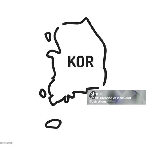 한국지도 검은 선 아이콘입니다 국가의 국경입니다 웹 페이지 모바일 앱 프로모션에 대한 픽토그램 Ui Ux Gui 디자인 요소입니다 편집 가능한 스트로크입니다 0명에 대한