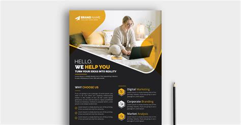 Blue Yellow And Green Corporate Business Flyer Leaflet Template Design With Black Background