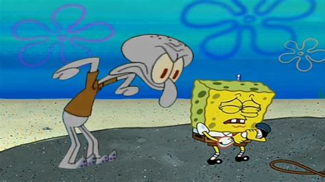 Spongebob Says Goodbye To Squidward Trying To Get The Pizza From