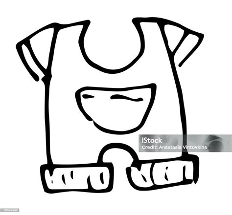 위장에 포켓이 달린 티셔츠와 이음새 질감 흰색 배경의 검은 색 윤곽선 라벨 디자인 템플릿 엽서를 위한 낙서 스타일로 손으로 그린 어린이 의류 어린이 바지의 벡터 절연 요소