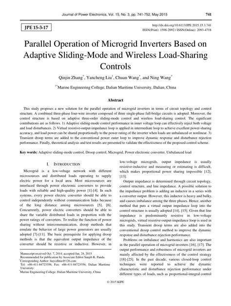 Pdf Parallel Operation Of Microgrid Inverters Based On Adaptive Sliding Mode And Wireless Load