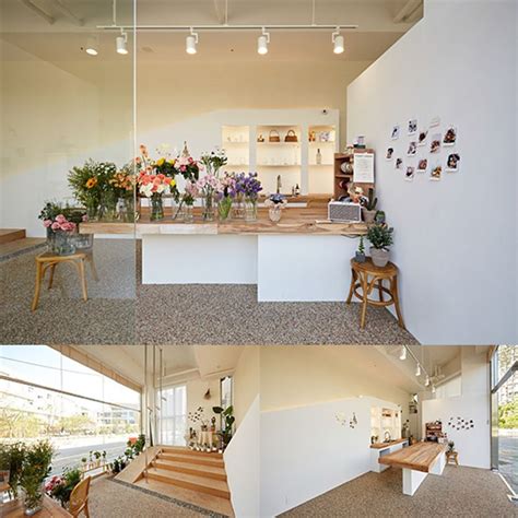 화이트우드톤 깔끔한 분위기의 12평 꽃집인테리어 견적 꽃 가게 장식 꽃 가게 인테리어 인테리어
