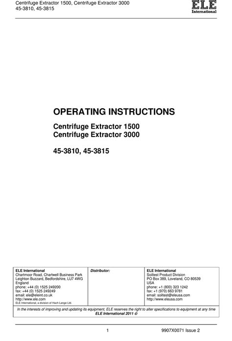 Ele 1500 Operating Instructions Manual Pdf Download Manualslib