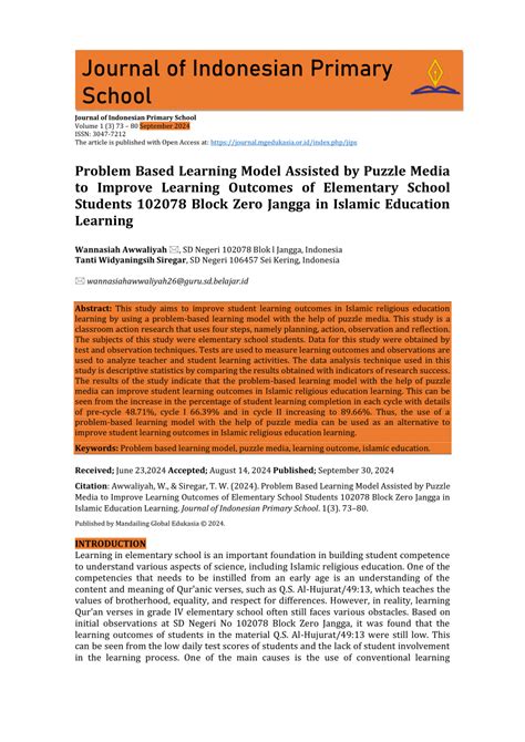 Pdf Problem Based Learning Model Assisted By Puzzle Media To Improve Learning Outcomes Of