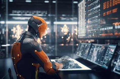 Premium Photo Aipowered Robot Analyzing Data Streams In A Futuri 00076 00