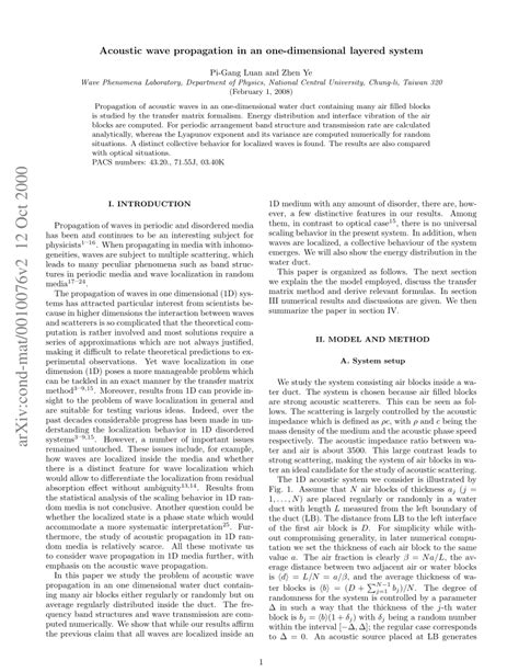 Pdf Acoustic Wave Propagation In A One Dimensional Layered System
