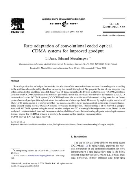 Pdf Rate Adaptation Of Convolutional Coded Optical Cdma Systems For Improved Goodput