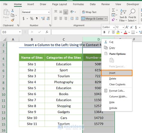 How To Insert A Column To The Left In Excel 6 Methods Exceldemy