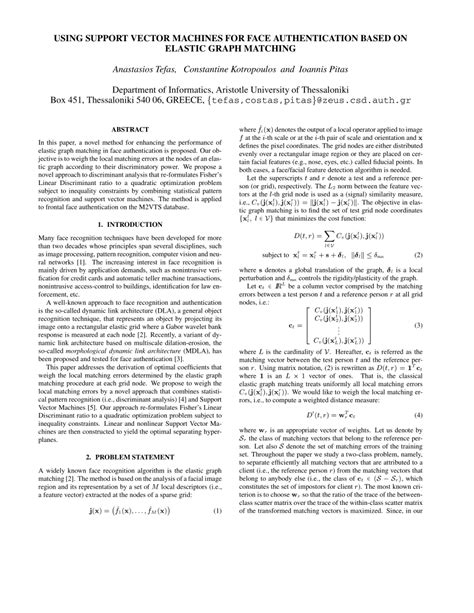 Pdf Using Support Vector Machines For Face Authentication Based On Elastic Graph Matching