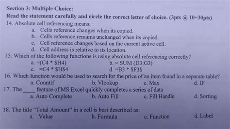 Solved Section 3 Multiple Choice Read The Statement