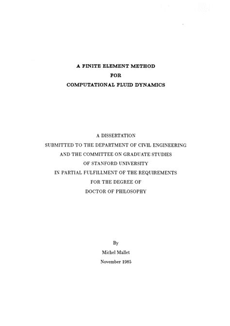 Pdf A Finite Element Method For Computational Fluid Dynamics