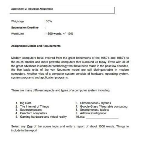 Solved Assessment 2 Individual Assignment Weightage 30