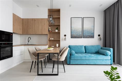 Однокомнатная квартира для молодой девушки скандинавский минимализм в теплых тонах Интерьер