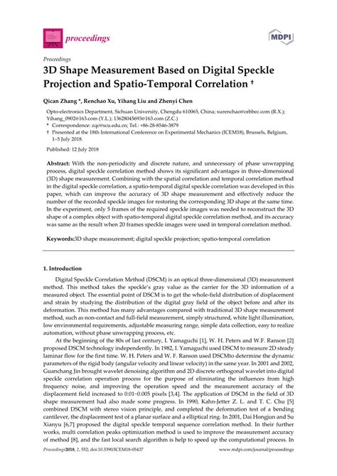 Pdf 3d Shape Measurement Based On Digital Speckle Projection And