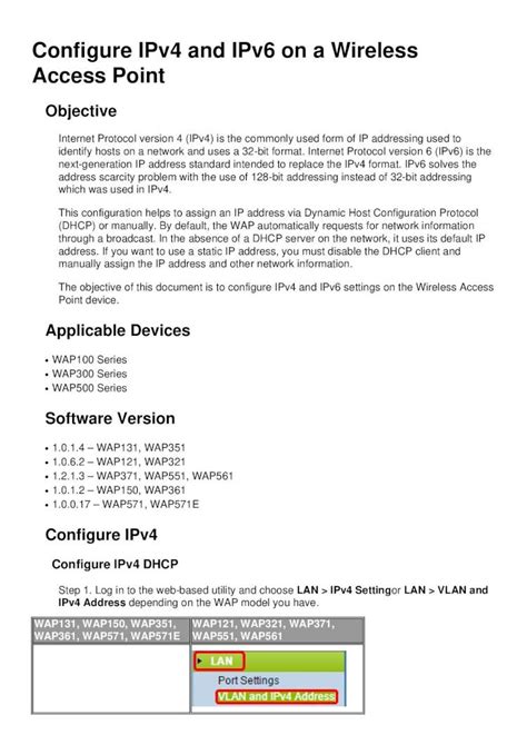 Pdf Configure Ipv4 And Ipv6 On A Wireless Access Point · Configure Ipv4 And Ipv6 On A Wireless