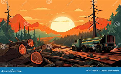 Deforestation Trees Removal Process Scene Ai Illustration Stock Image Image Of Resource