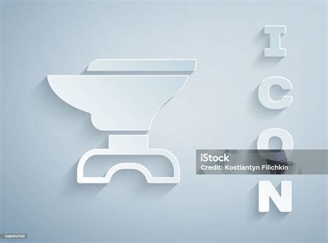 종이 컷 모루는 대장장이와 회색 배경에 격리된 망치 아이콘입니다 금속 단조 단조 도구 종이 아트 스타일 벡터 3차원 형태에 대한 스톡 벡터 아트 및 기타 이미지 Istock