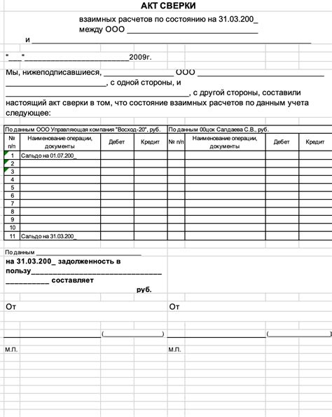 Сверка взаиморасчётов — скачать образец акта