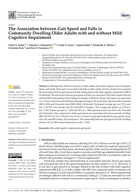 Pdf The Association Between Gait Speed And Falls In Community