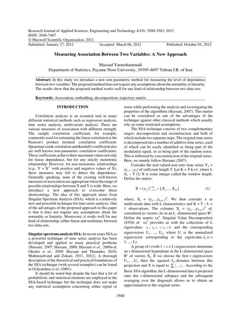 Pdf Measuring Association Between Two Variables A New Approach