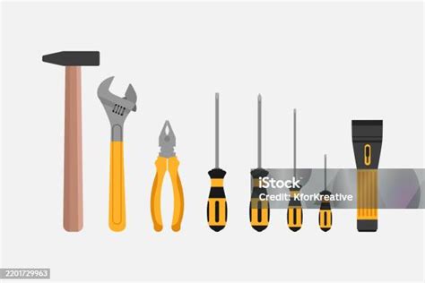 목공 도구 플랫 디자인 흰색 배경에 노란색 작업 도구 모음 개체 그룹에 대한 스톡 벡터 아트 및 기타 이미지 개체 그룹 건설 산업 공구상자 Istock