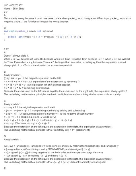 CS 33 HW1 CS 33 Prof Riemann Spring 2022 Homework 1 UID 605702907 Name Zifan Zhou 2 A