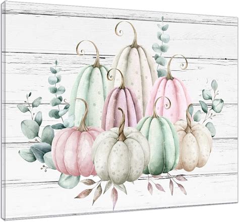 Aatoeax Fall Pumpkin Canvas Wall Art Autumn Pink Pumpkin And Green
