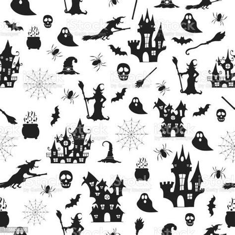 마녀 유령 유령 의 Haouses 유령 박쥐와 거미와 할로윈 패턴 10 월 파티 아이 배경입니다 0명에 대한 스톡 벡터 아트 및 기타 이미지 Istock