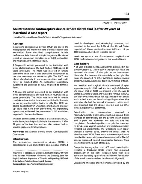Pdf An Intrauterine Contraceptive Device Where Did We Find It After 29 Years Of Insertion A