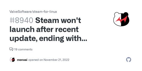 Steam Wont Launch After Recent Update Ending With Segmentation Fault · Issue 8940