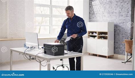 Man Using Photocopy Machine In Office Stock Photo Image Of Laser Scanning 272920246