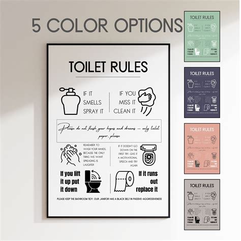 Witty Bathroomtoilet Rules Instant Download Printable Wall Poster