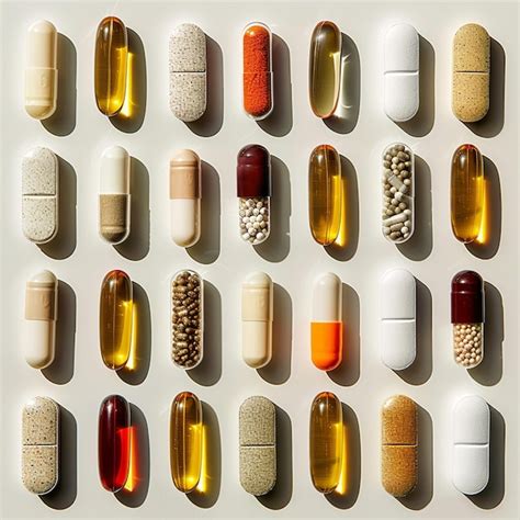 Variedad Diversa De Cápsulas Y Pastillas De Suplemento En Diferentes