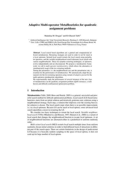 Pdf Adaptive Multi Operator Metaheuristics For Quadratic Assignment