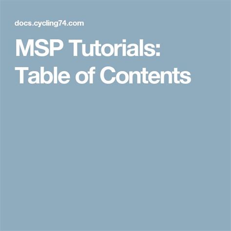 Msp Tutorials Table Of Contents