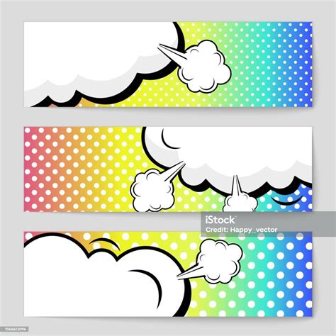 추상 창조적인 개념 벡터 만화 팝 아트 스타일 빈 구름 기둥과 고립된 점 배경 레이아웃 템플릿 판매 배너 빈 음성 버블 세트 그림 하프톤도 서 디자인 개체 그룹에 대한 스톡