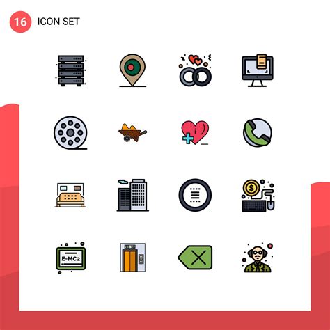 16 Universal Flat Color Filled Lines Set For Web And Mobile Applications Film Screen Engagement