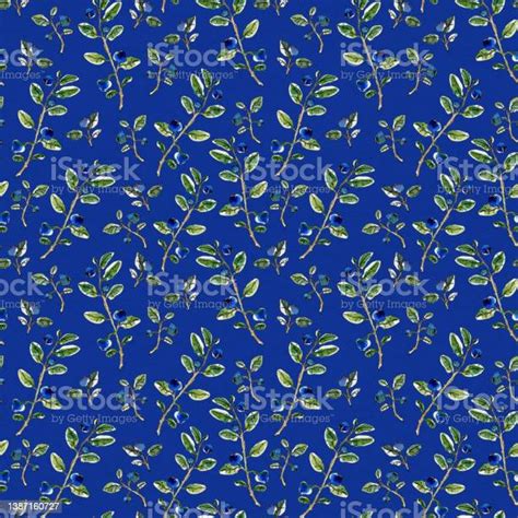 매끄러운 패턴 손으로 그린 그래픽 수채화 스케치 블루 베리 나뭇 가지와 잎과 열매는 고전적인 파란색 배경에 건강한 생활방식에