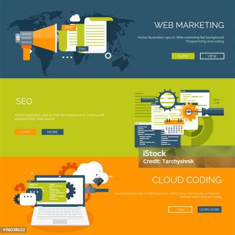 Vetores De Ilustração Vetorial Plano De Fundo Codificação Programação Seo Otimização Do