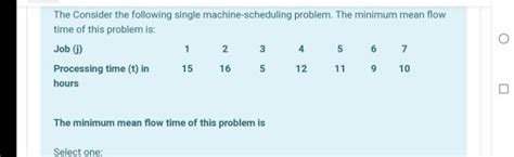 Solved The Consider The Following Single Machine Scheduling