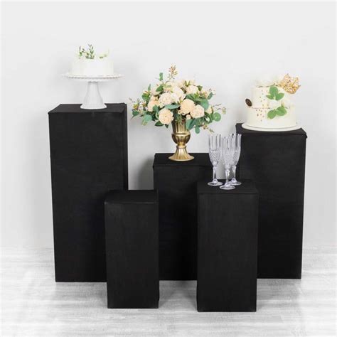 Set Of 5 Black Spandex Rectangular Plinth Display Box Stand Covers